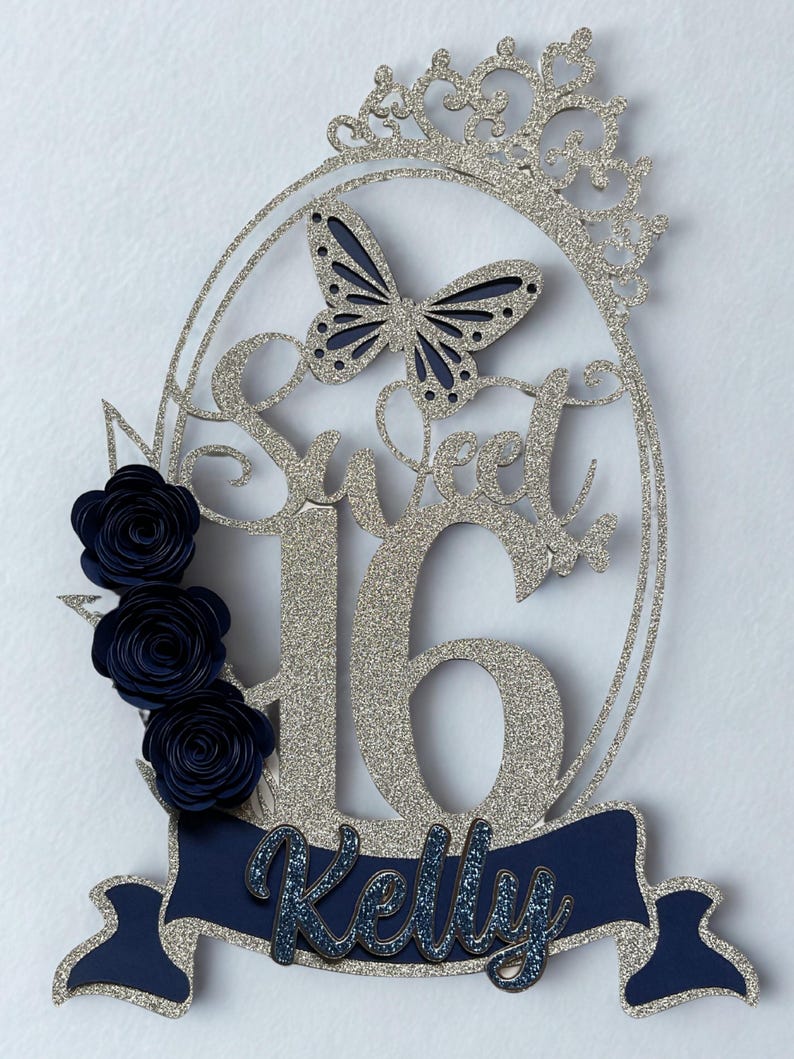 Sweet 16 Cake Topper Gold Silver Pink Champagne Burgundy Navy Lavender ...