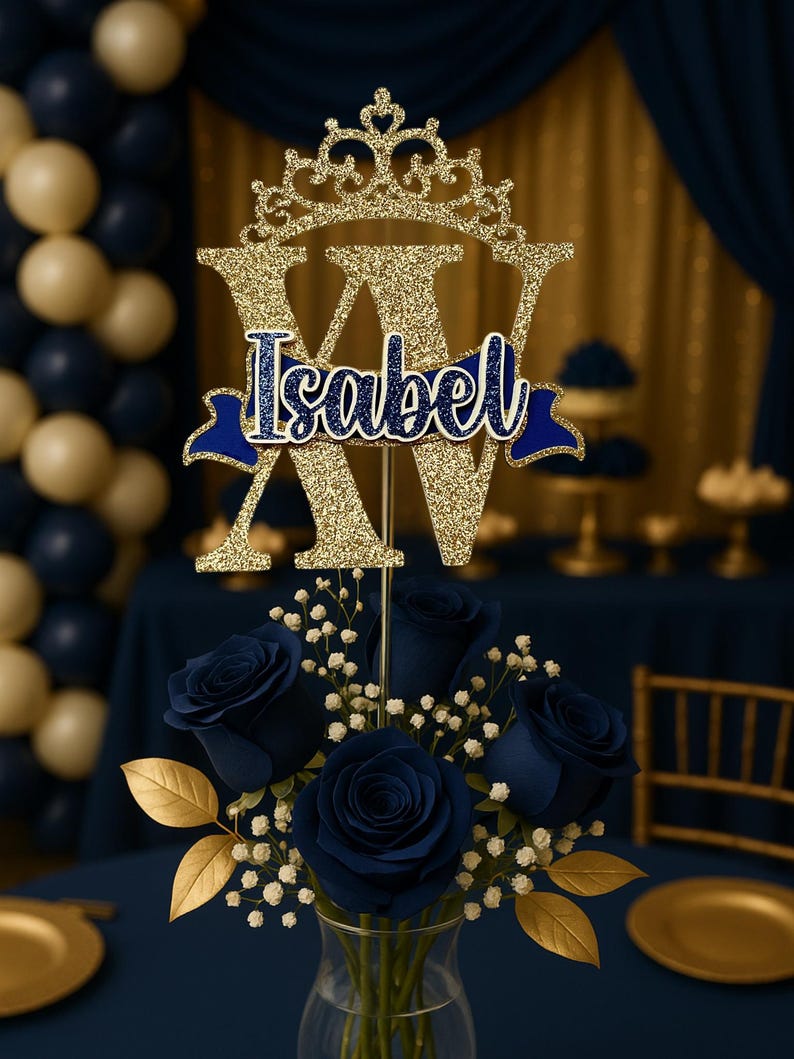 Personalized 15th Birthday Centerpiece: Glitter Crown XV Table ...