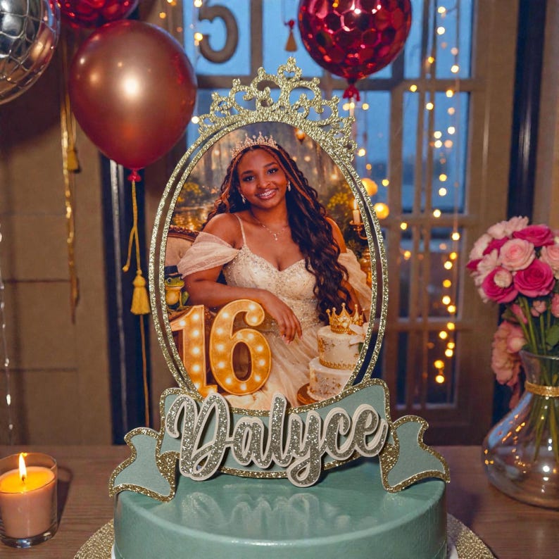Personalized Photo Cake Topper 15th Birthday Quinceañera Sweet 16 Cake ...