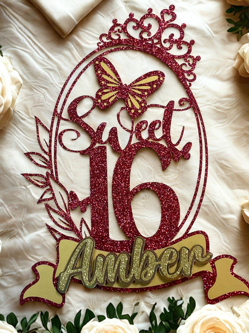 Sweet 16 Cake Topper Gold Silver Pink Champagne Burgundy Navy Lavender ...