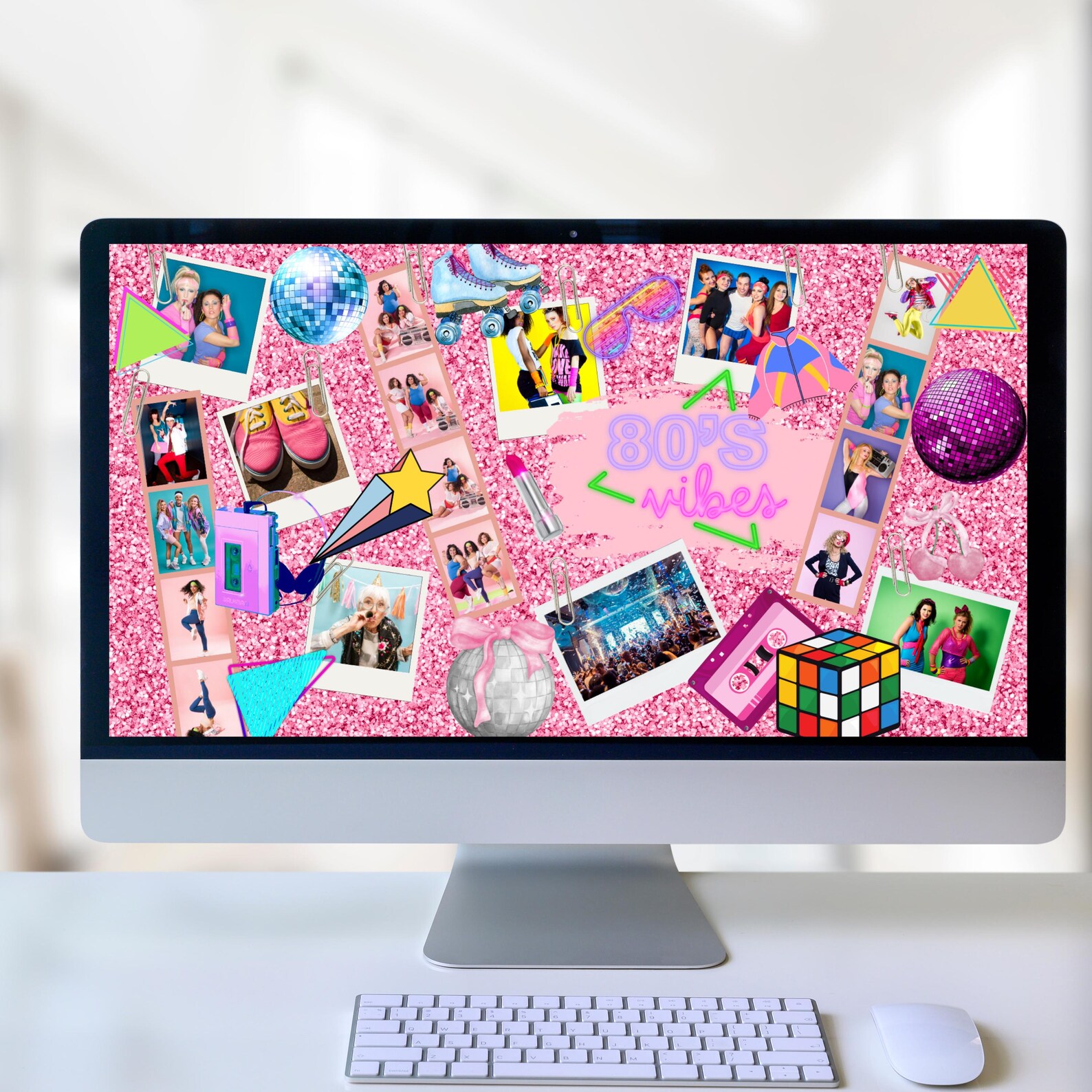 1980s Party Template Photo Collage Vintage Design Neon Decor Retro PDF ...