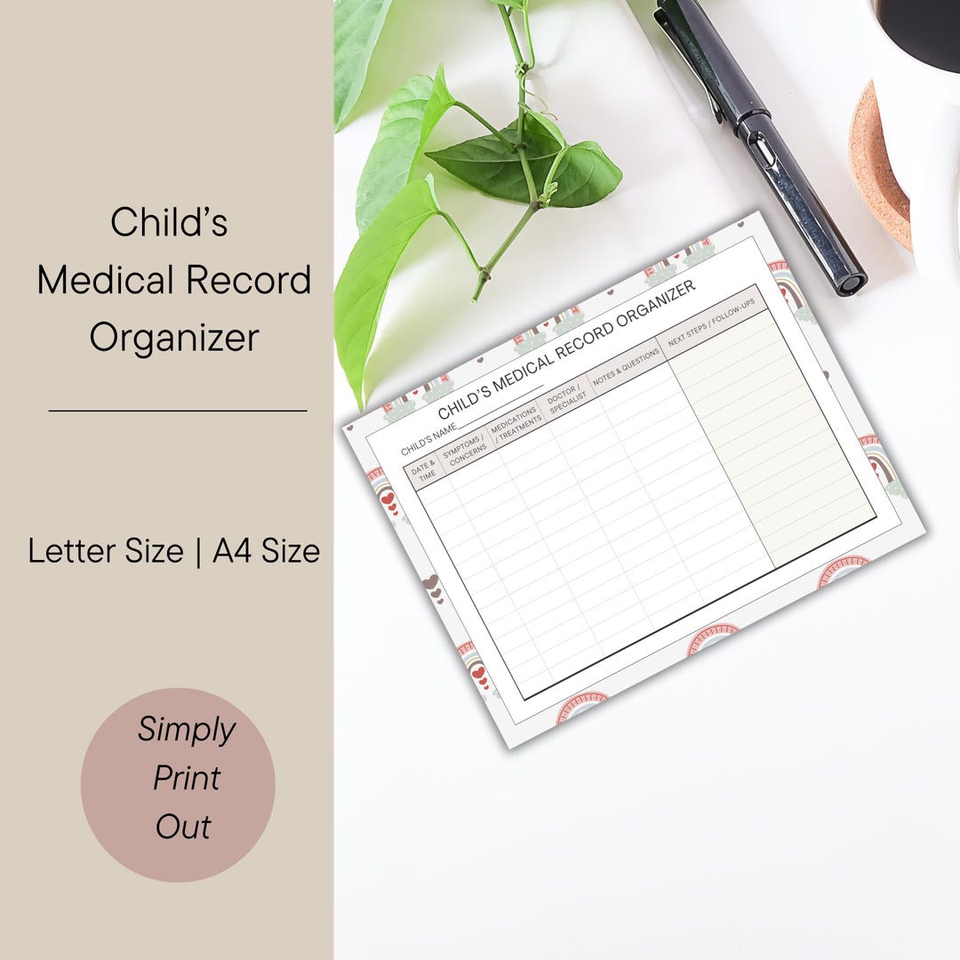 Child's Medical Record Organizer Tracker for Parents Nurses and ...