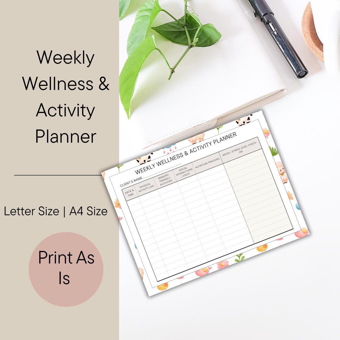 Weekly Wellness and Activity Planner Printable Tracker Sensory Friendly ...
