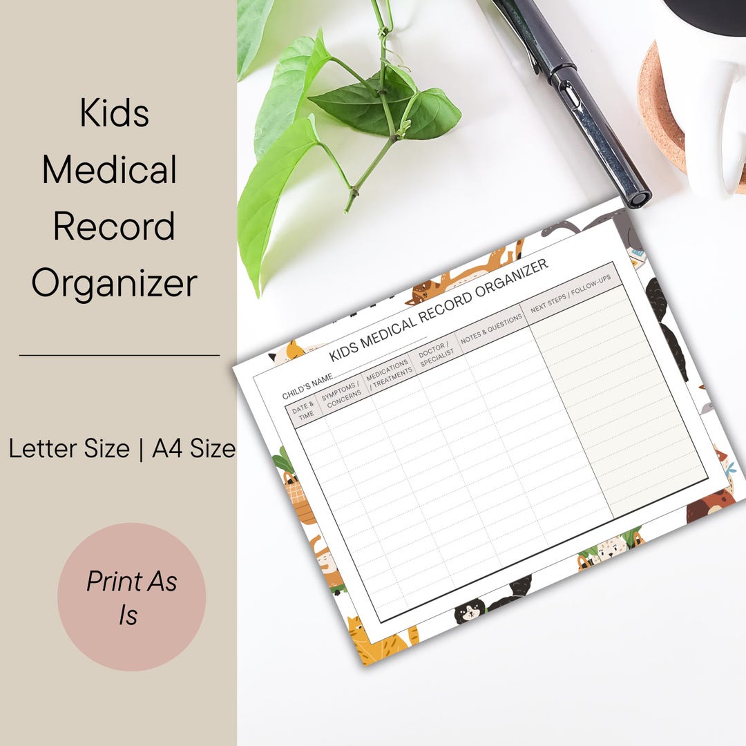 Kids Medical Record Organizer Child Health Journal Printable Medical ...