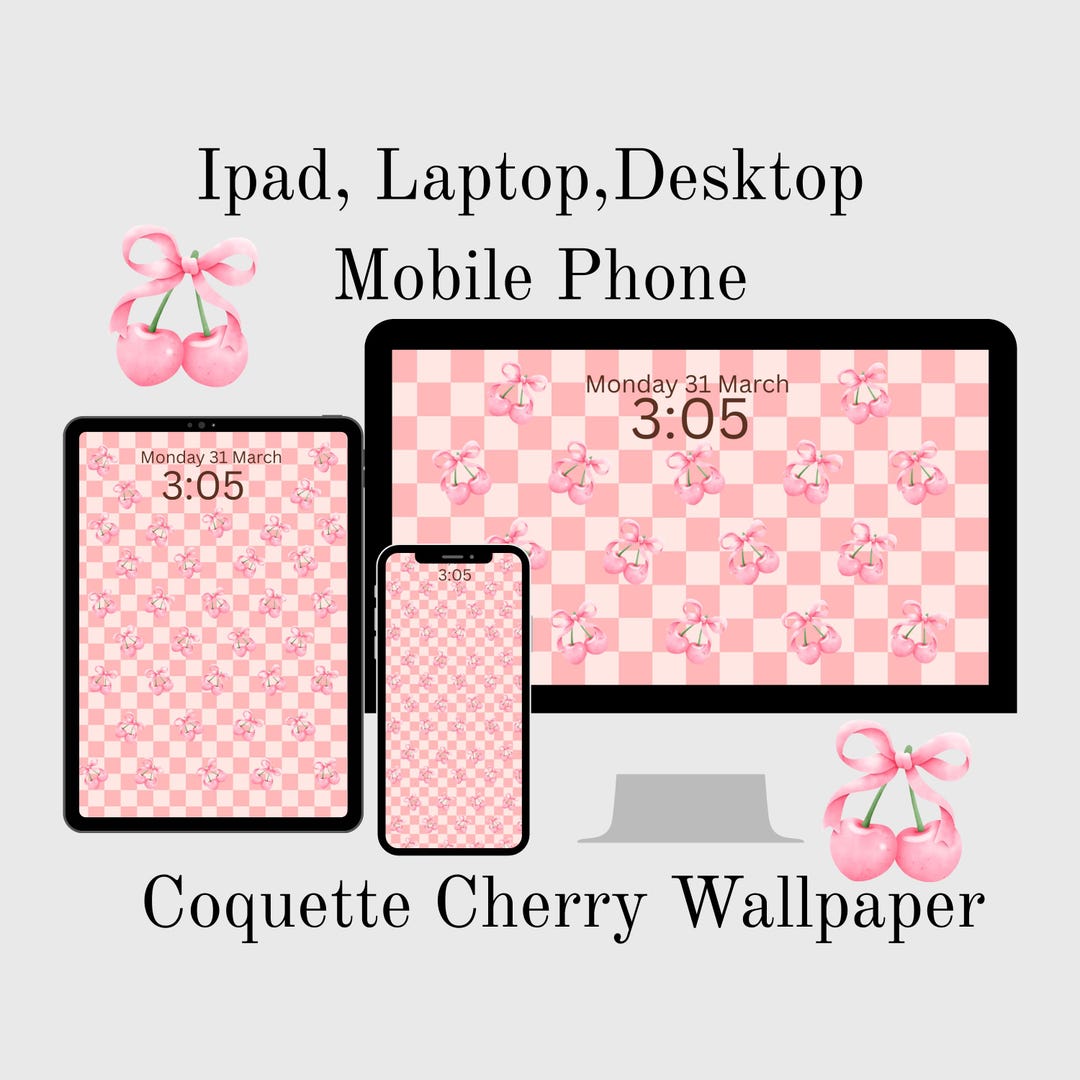 Pink iPad Wallpaper Cherry Pattern Digital Download Device Background ...