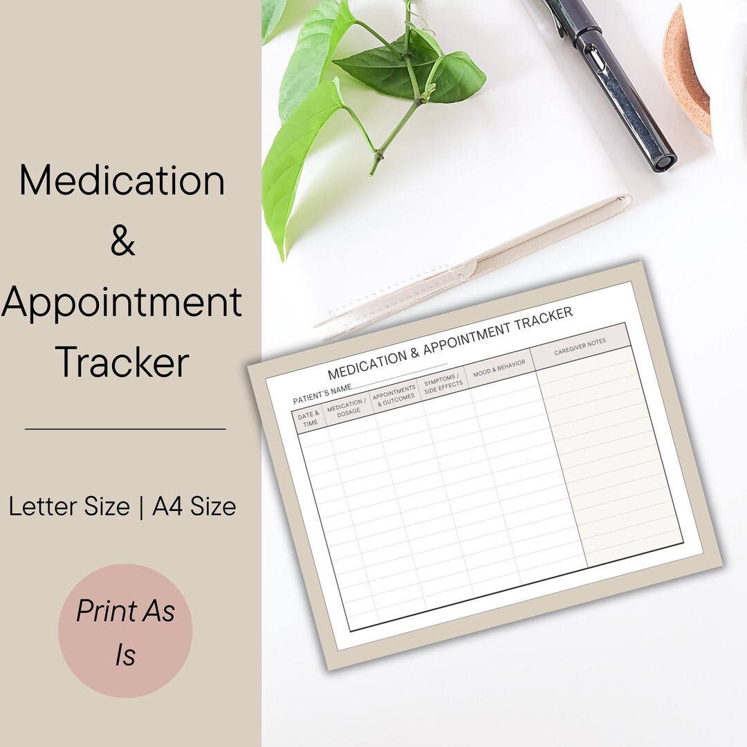 Medication & Appointment Tracker, Printable Health Journal (digital ...