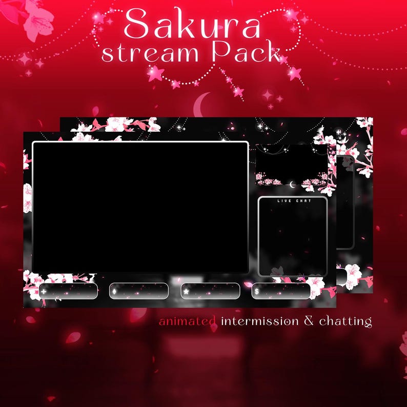 Sakura Cherry Twitch Overlays Full-Stream Paket Cherry Blossom Stinger Übergang Animierte ...