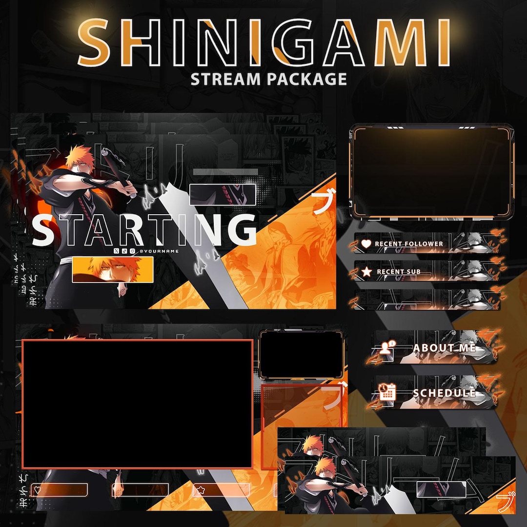 Anime Twitch Overlays Full Stream Package Orange Stinger Transition ...