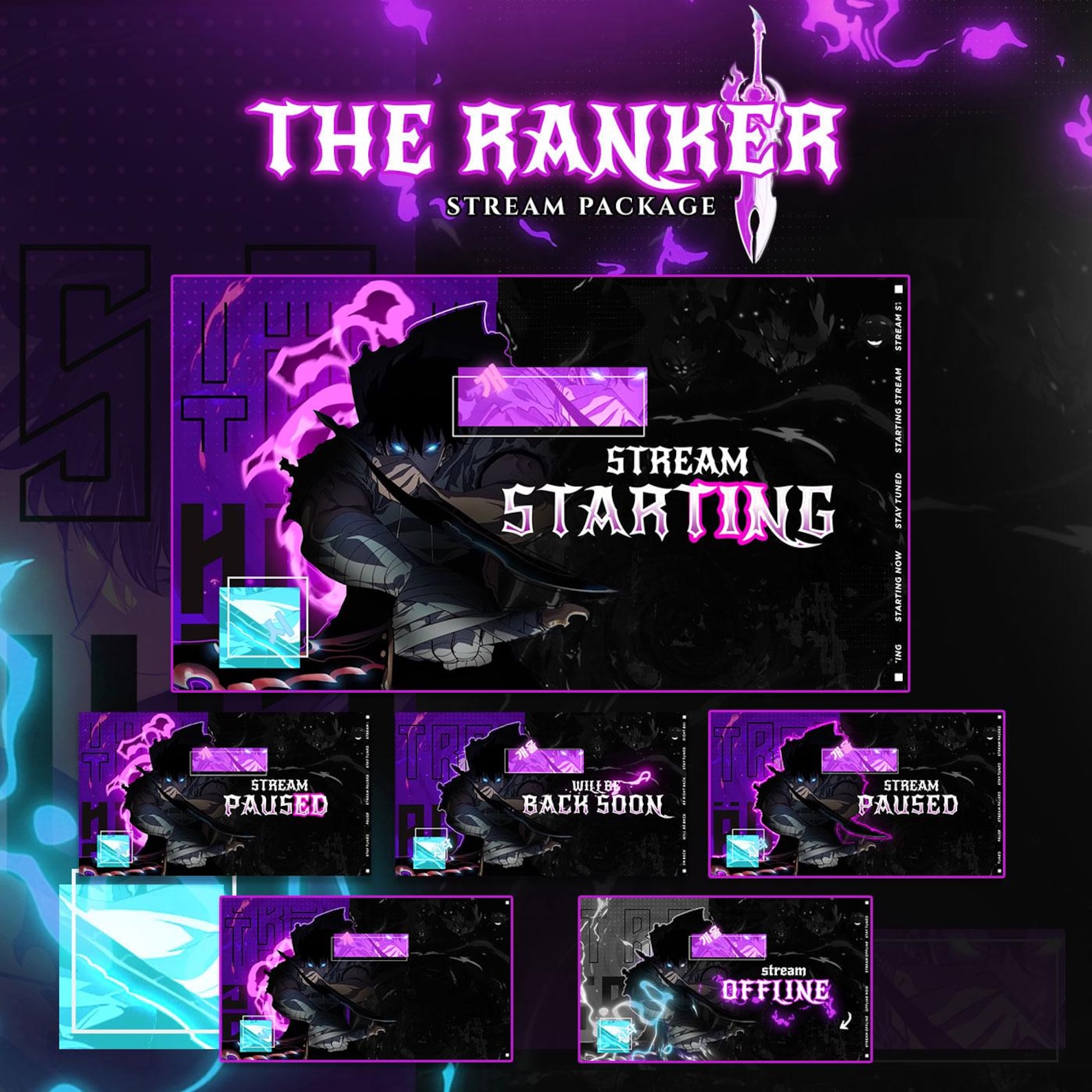 The Ranker Anime Twitch Overlays Full Stream Package Purple Stinger ...
