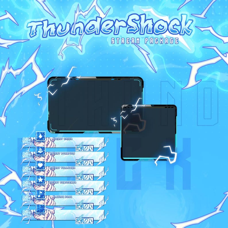 Animated Thundershock Twitch Overlays Full Stream Package Blue Stinger ...