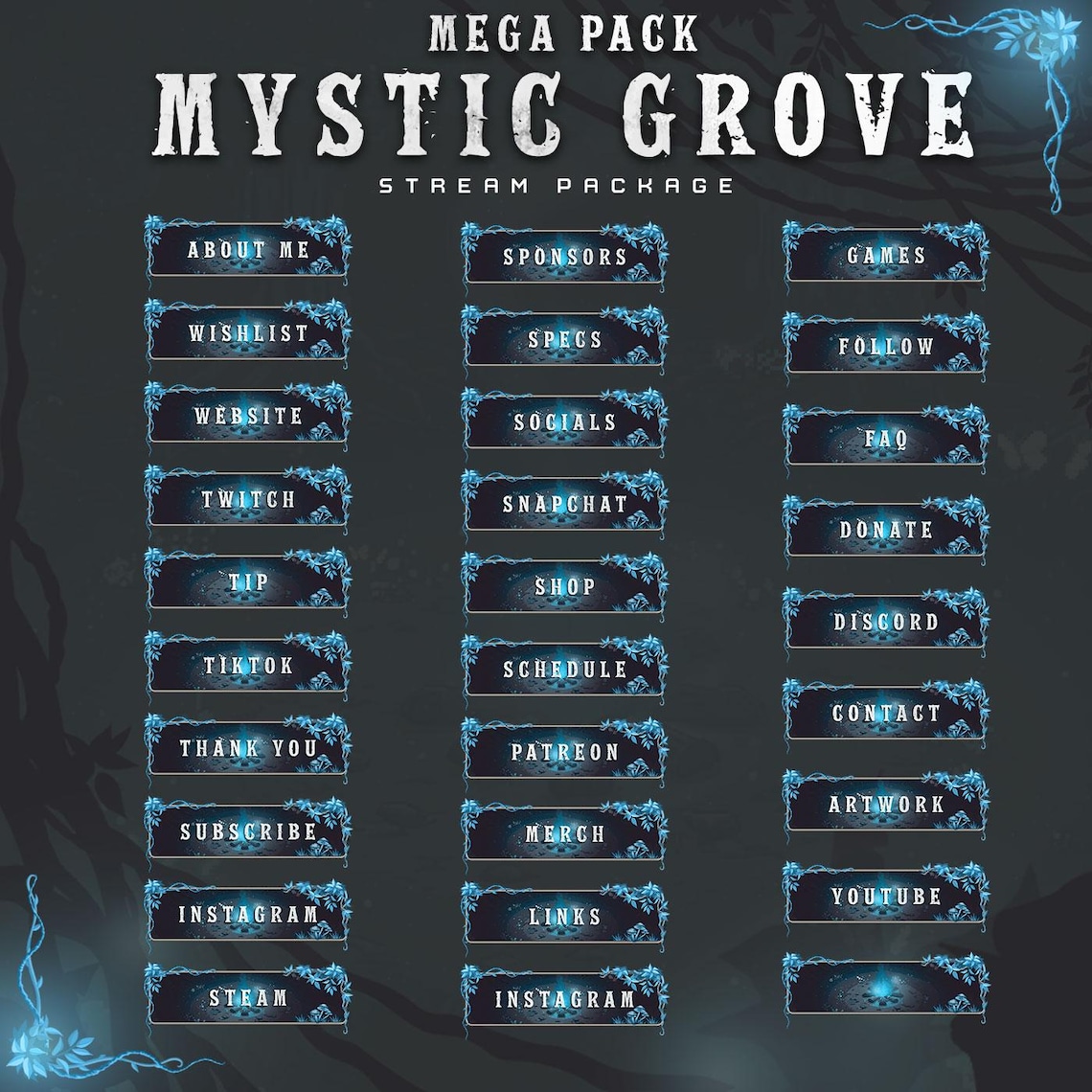 Premium Mystic Grove Twitch Overlays Full Stream Package Green Stinger ...