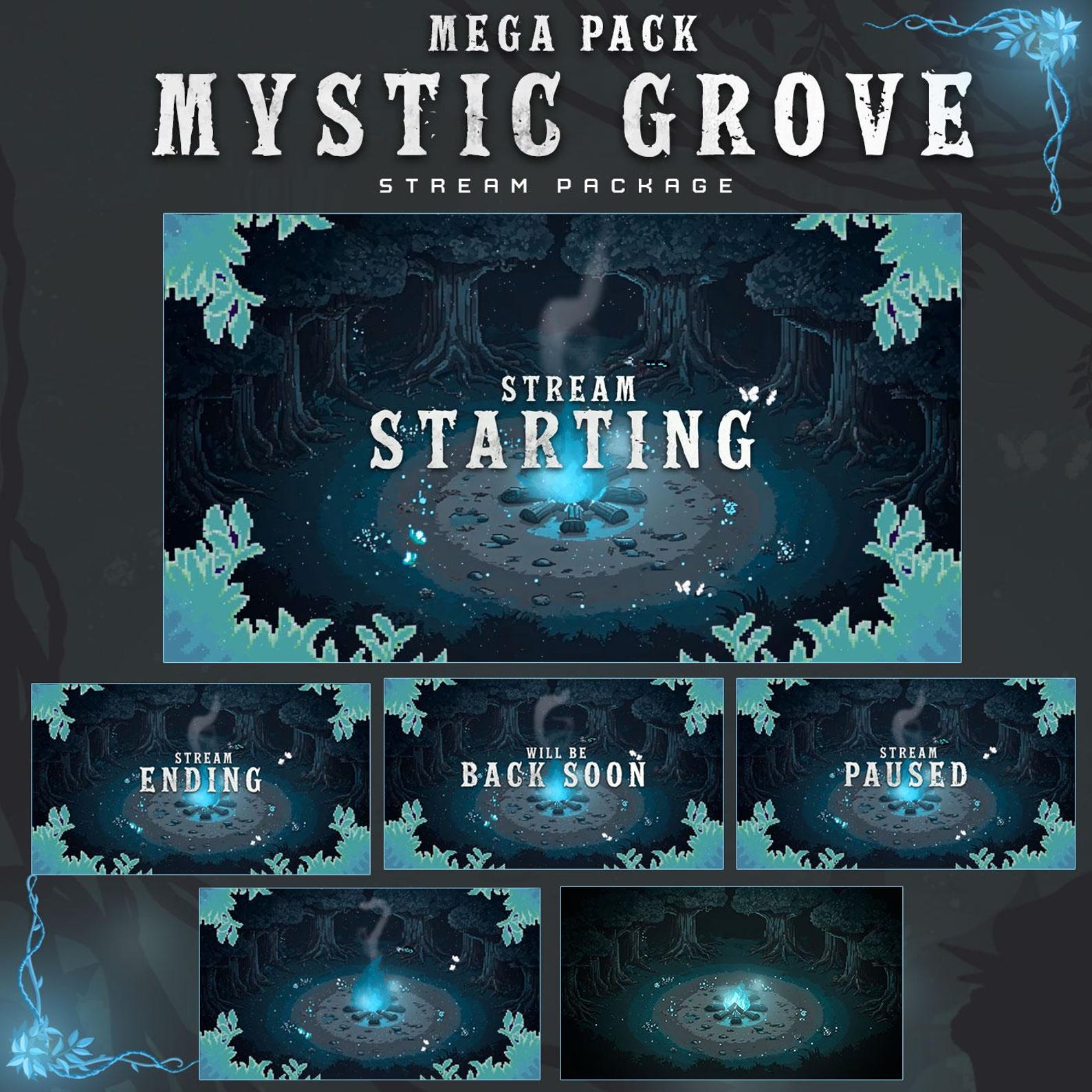 Premium Mystic Grove Twitch Overlays Full Stream Package Green Stinger ...