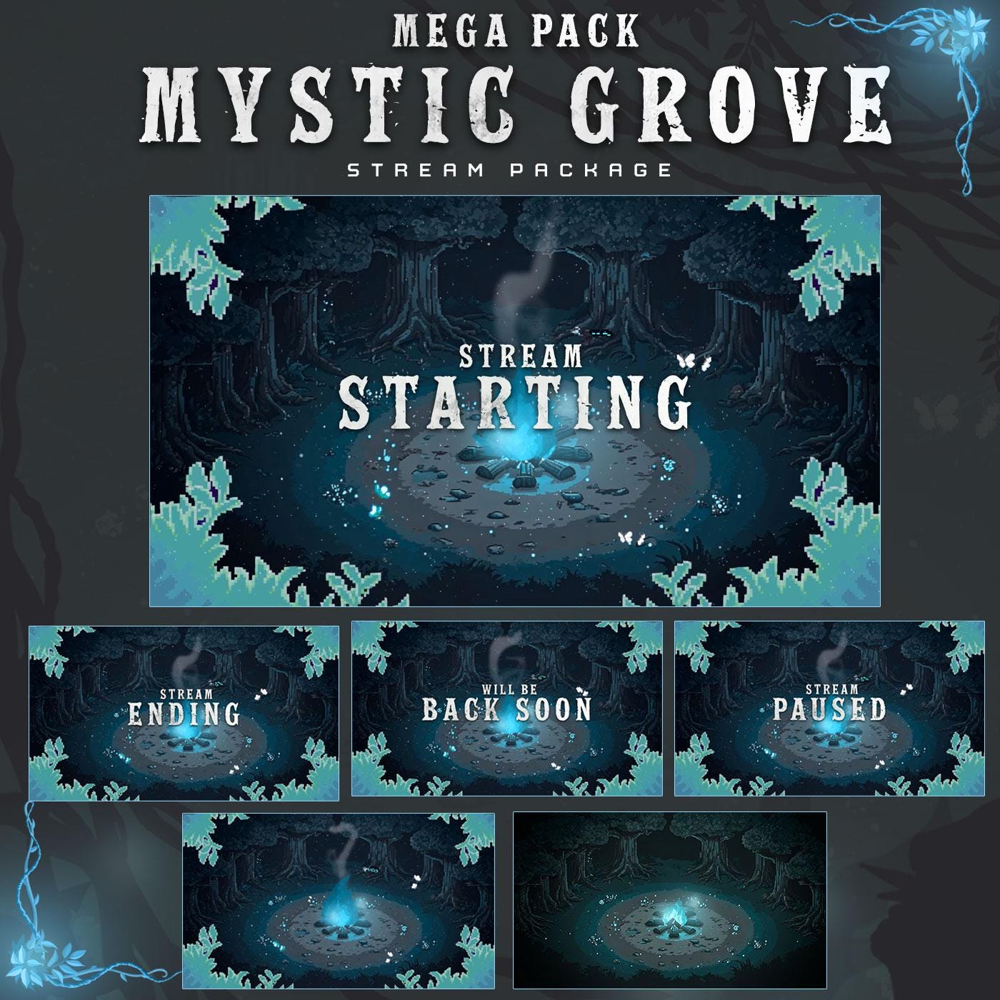 Premium Mystic Grove Twitch Overlays Full Stream Package Green Stinger ...