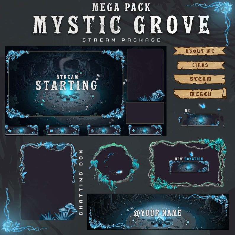 Premium Mystic Grove Twitch Overlays Full Stream Package Green Stinger ...
