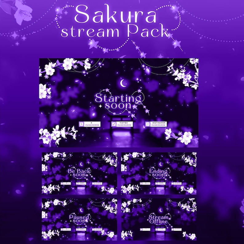 Purple Sakura Cherry Twitch Overlays Full Stream Package Cherry Blossom ...