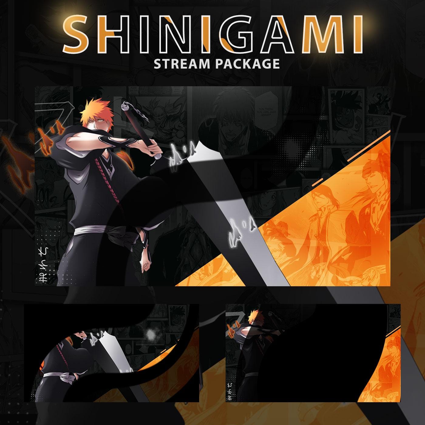 Anime Twitch Overlays Full Stream Package Orange Stinger Transition ...