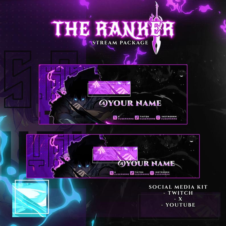 The Ranker Anime Twitch Overlays Full Stream Package Purple Stinger ...