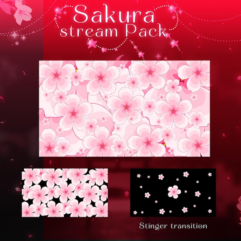 Sakura Cherry Twitch Overlays Full-Stream Paket Cherry Blossom Stinger ...