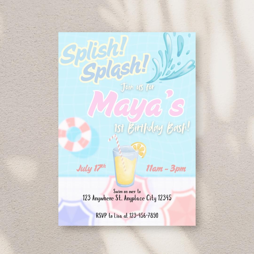 Splish Splash First Birthday Bash Invitation Template | Editable Theme ...