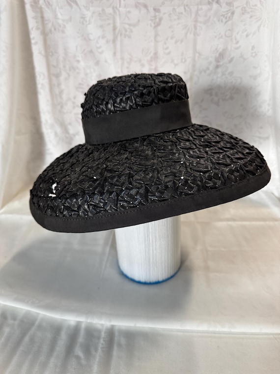1950's Audrey Hepburn Style Black Crepe Hat - Gem