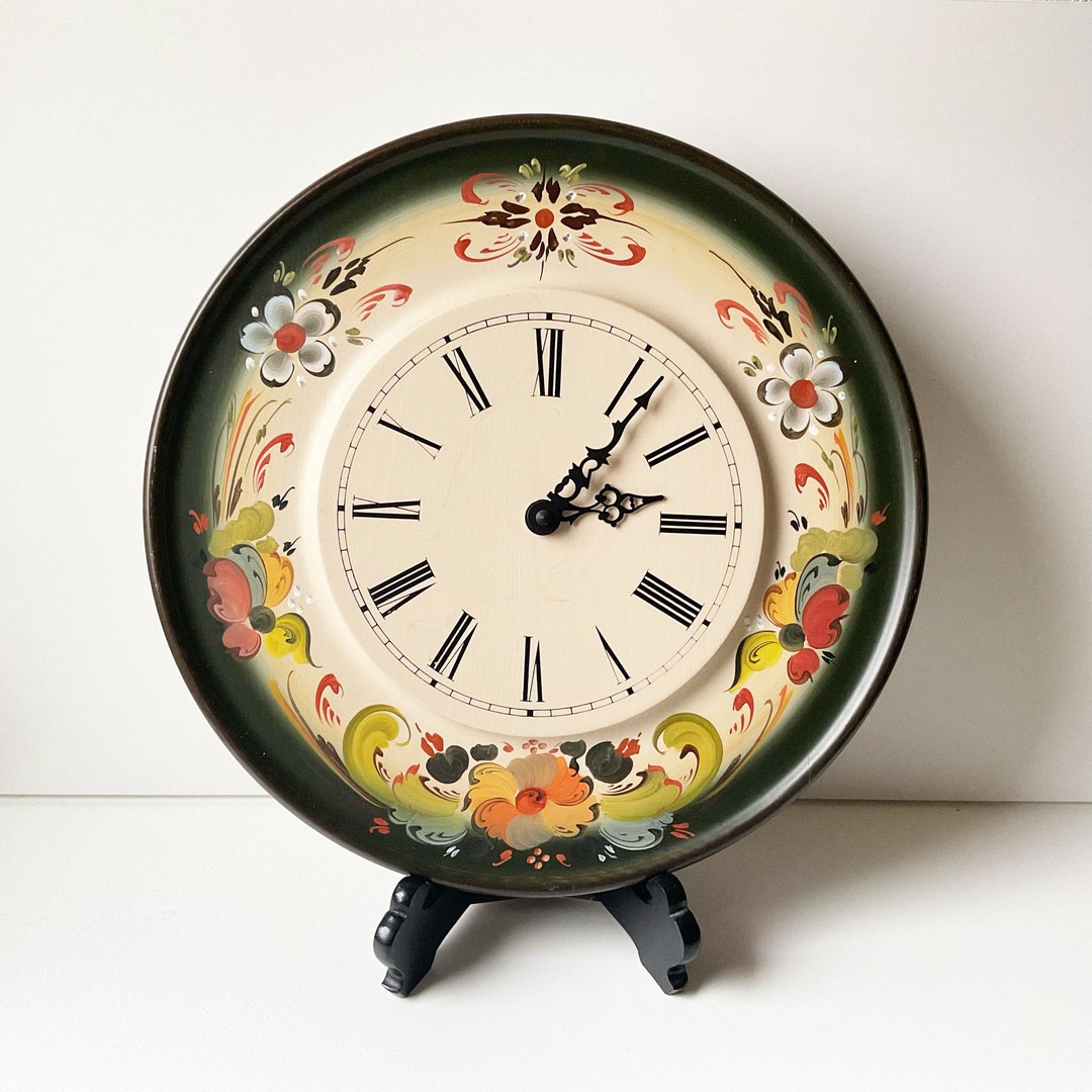 Norwegian Folk Art Hand Painted Rosemaling Wooden Wall Clock 12 Inch - Etsy