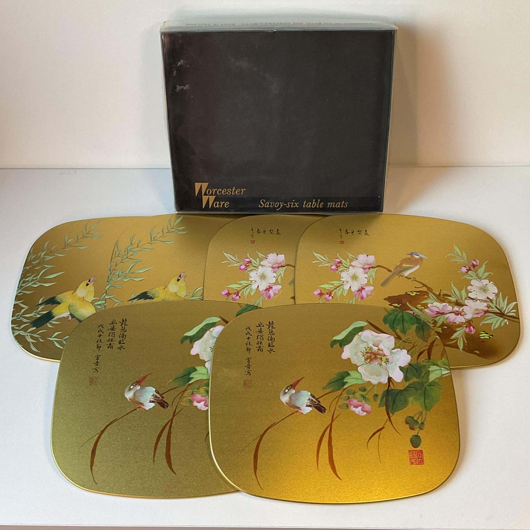 6 Vintage Worcester Ware Savoy Cocktail Mats Coasters Japanese Design ...