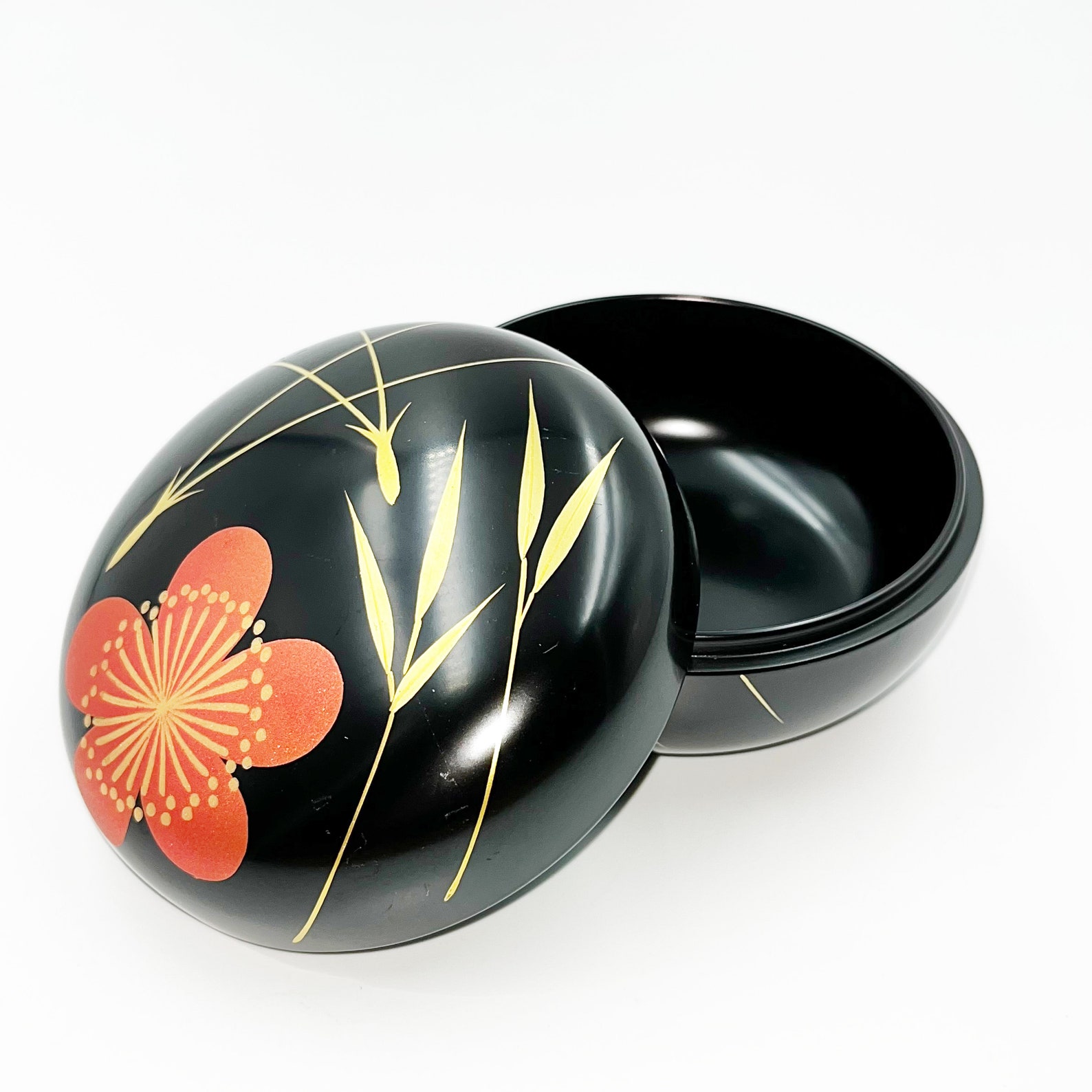 Japanese Lacquered Wooden Box With Gold Hand Painted Floral - Etsy