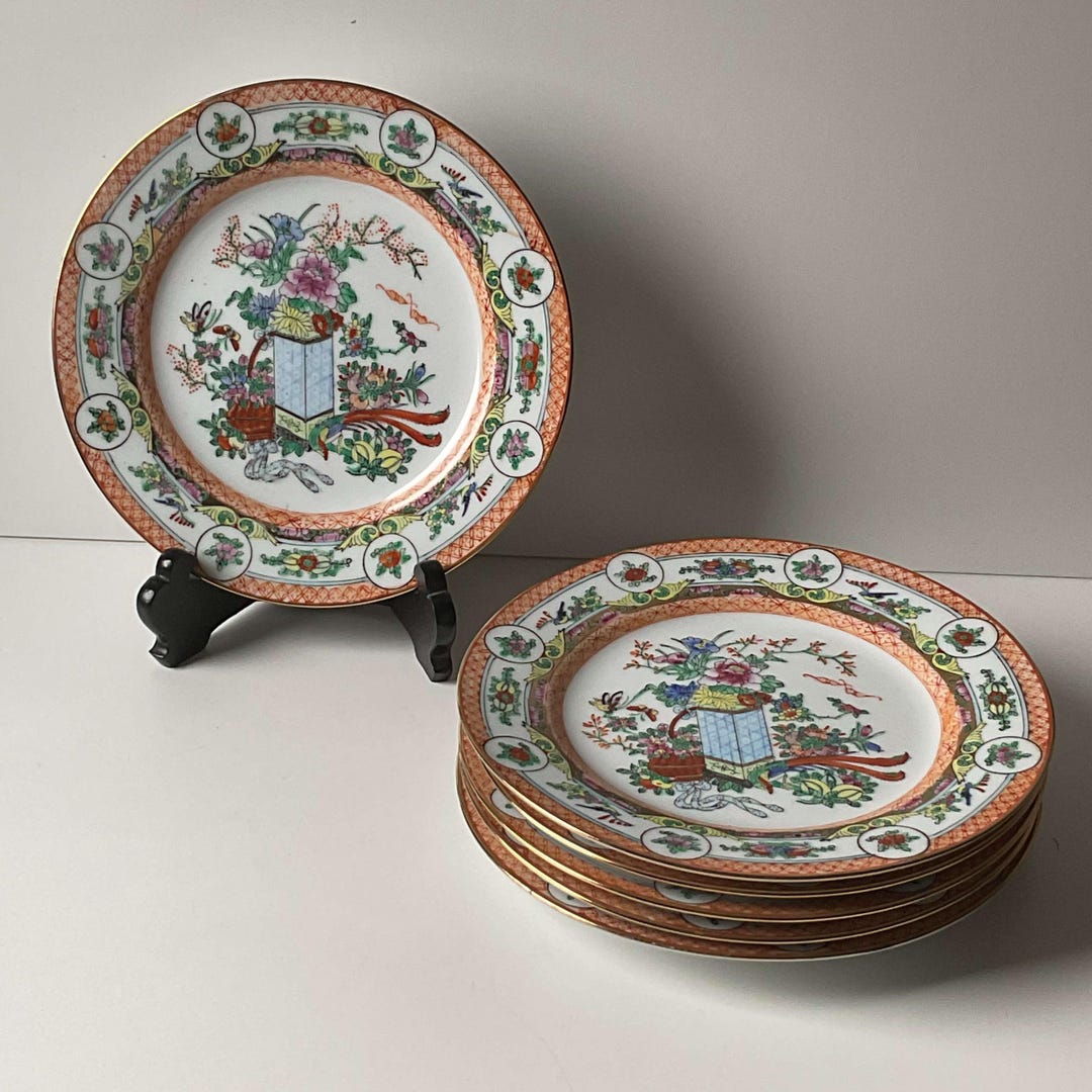 6 Piece Set Vintage Macau Collection Plates, Hand Painted Chinese ...