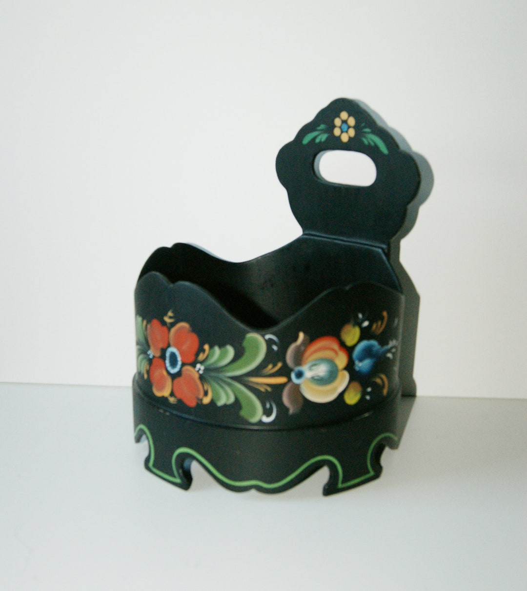 Hand Painted Rosemaling Traditional Norwegian Folk Art Basket Container ...