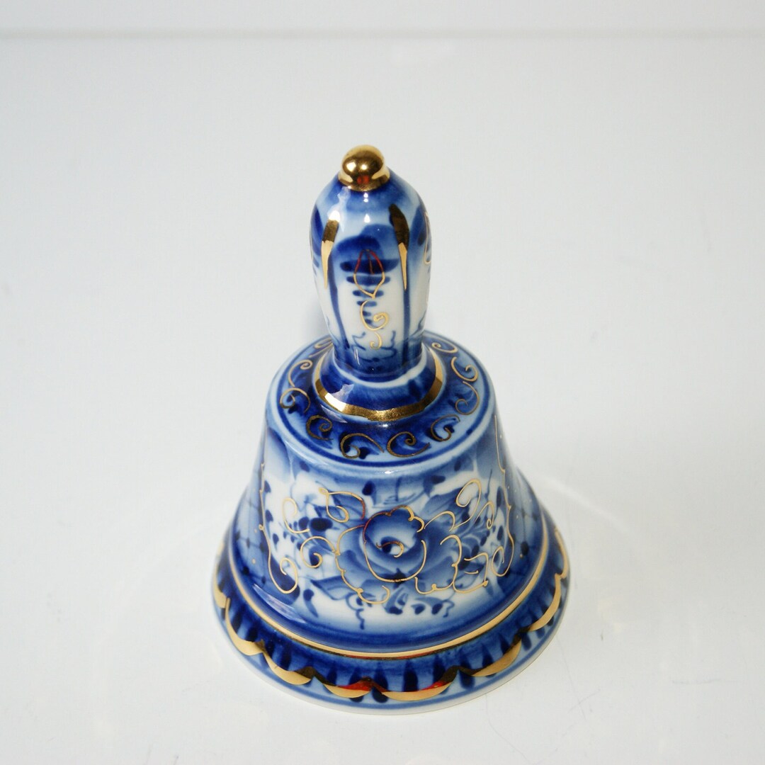 Charming Hand Painted Ceramic Table Dinner Handbell Bell in Blue White ...