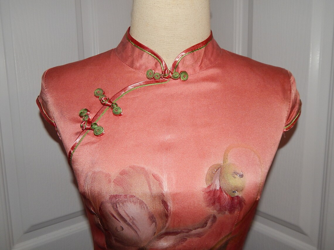 Vtg. 90s Stretchy Silk Satin Oriental Cheongsam Qipao Chinese | Etsy