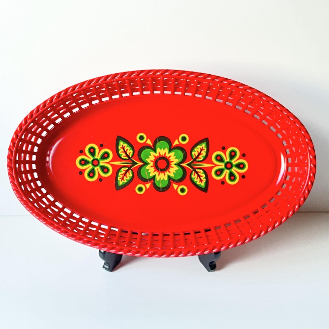 Vintage Retro Oval Red Floral Melamine Tray - Etsy