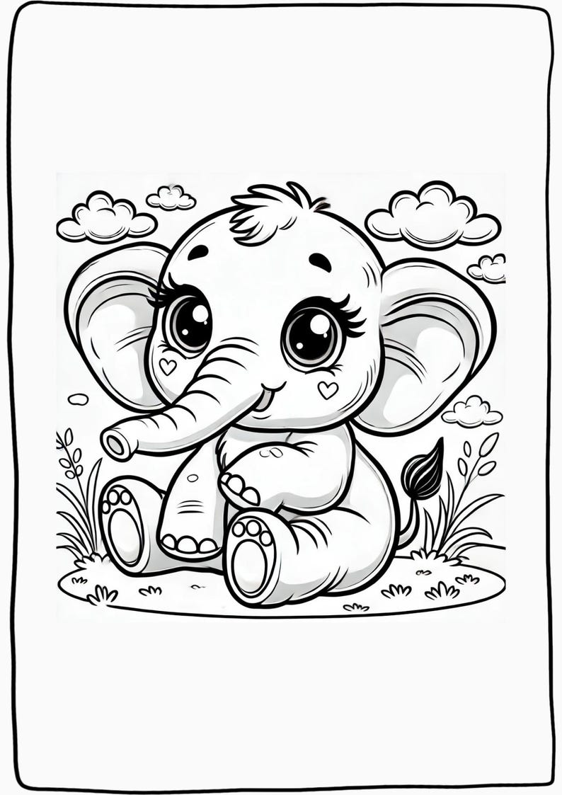 Cute Baby Elephant Coloring Page for Kids - Etsy