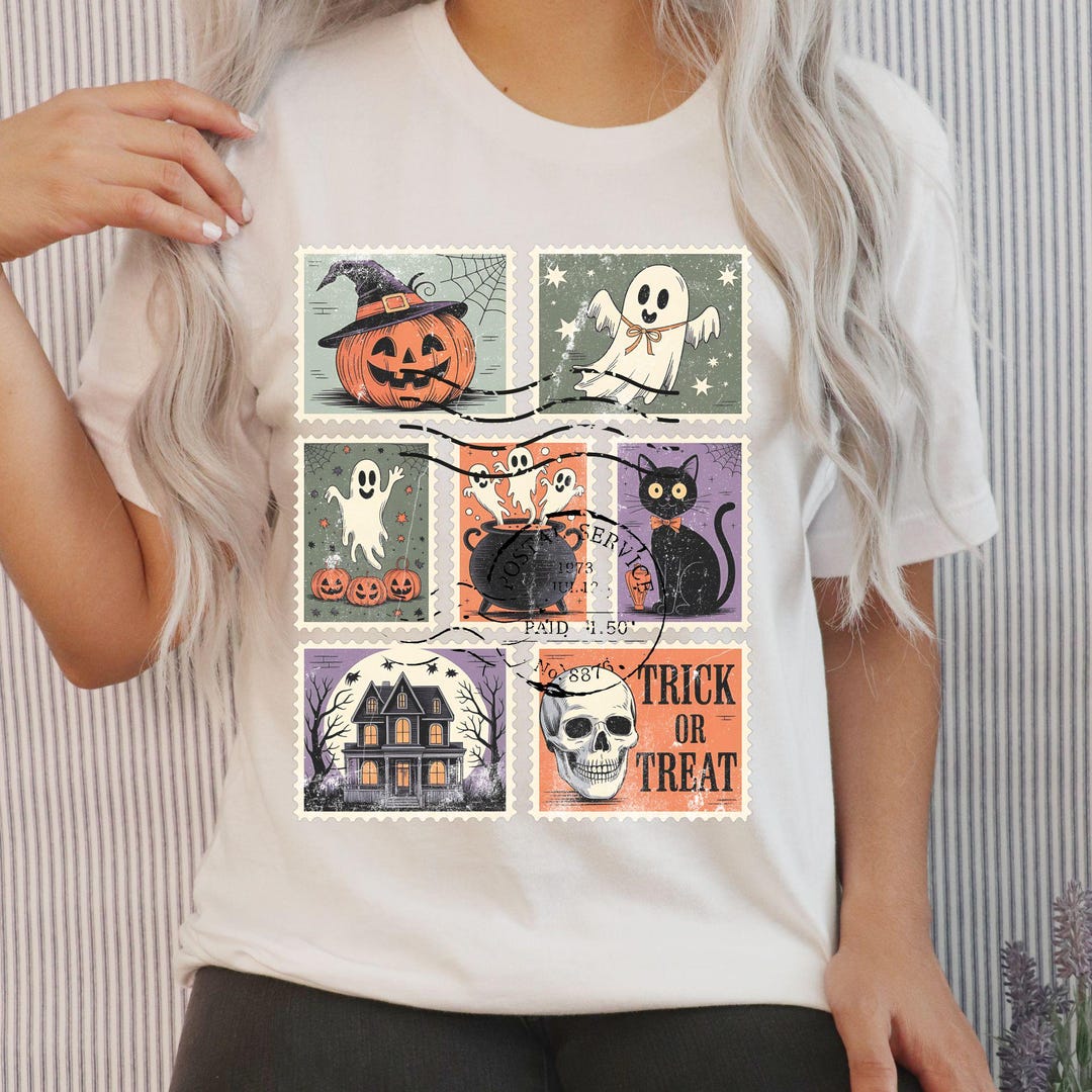 Vintage Halloween Postage Stamp PNG SVG | Pumpkin, Ghost, Spider ...