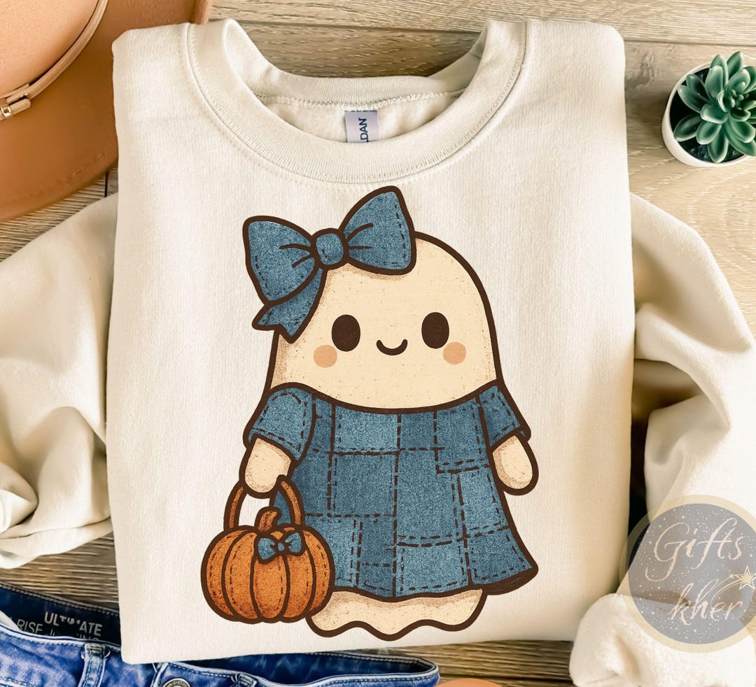 Retro Halloween Blue Denim Ghost Png Vintage Patchwork Ghost PNG Retro ...