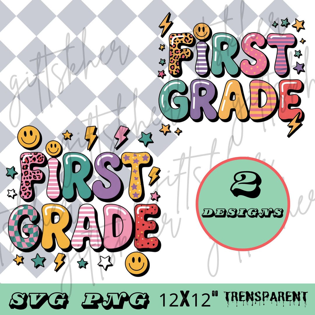 Preppy First Grade SVG PNG | Bubble Letters Back to School Shirt Design ...