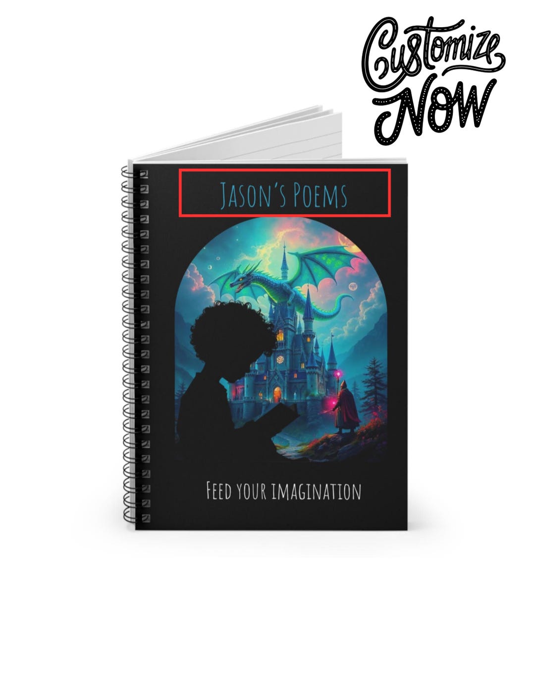 Fantasy Spiral Notebook - Little Boy Reading, Dragon and Knight ...