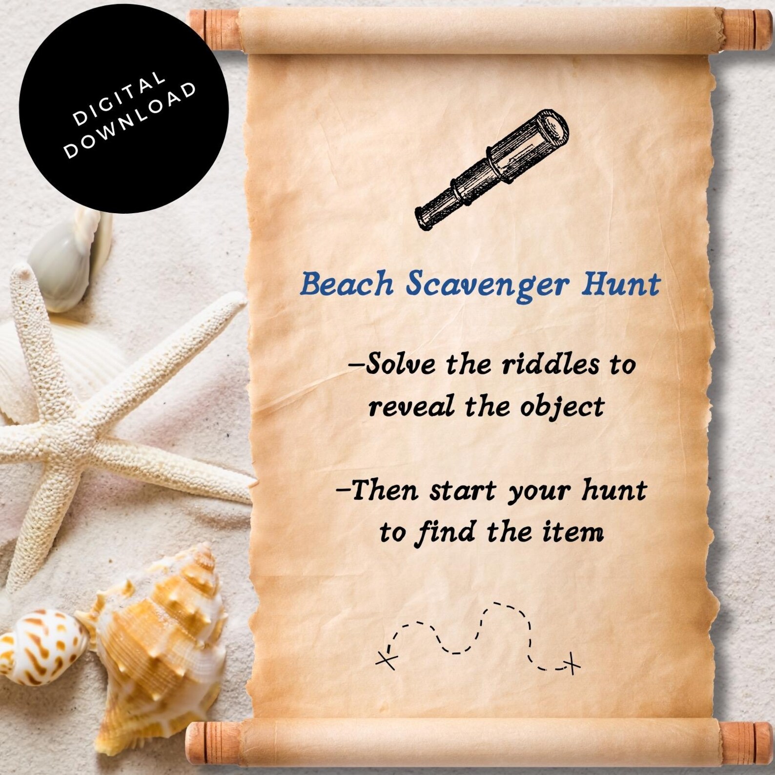 Beach Scavenger Hunt Printable - Pirate Adventure Riddle Game - Digital ...