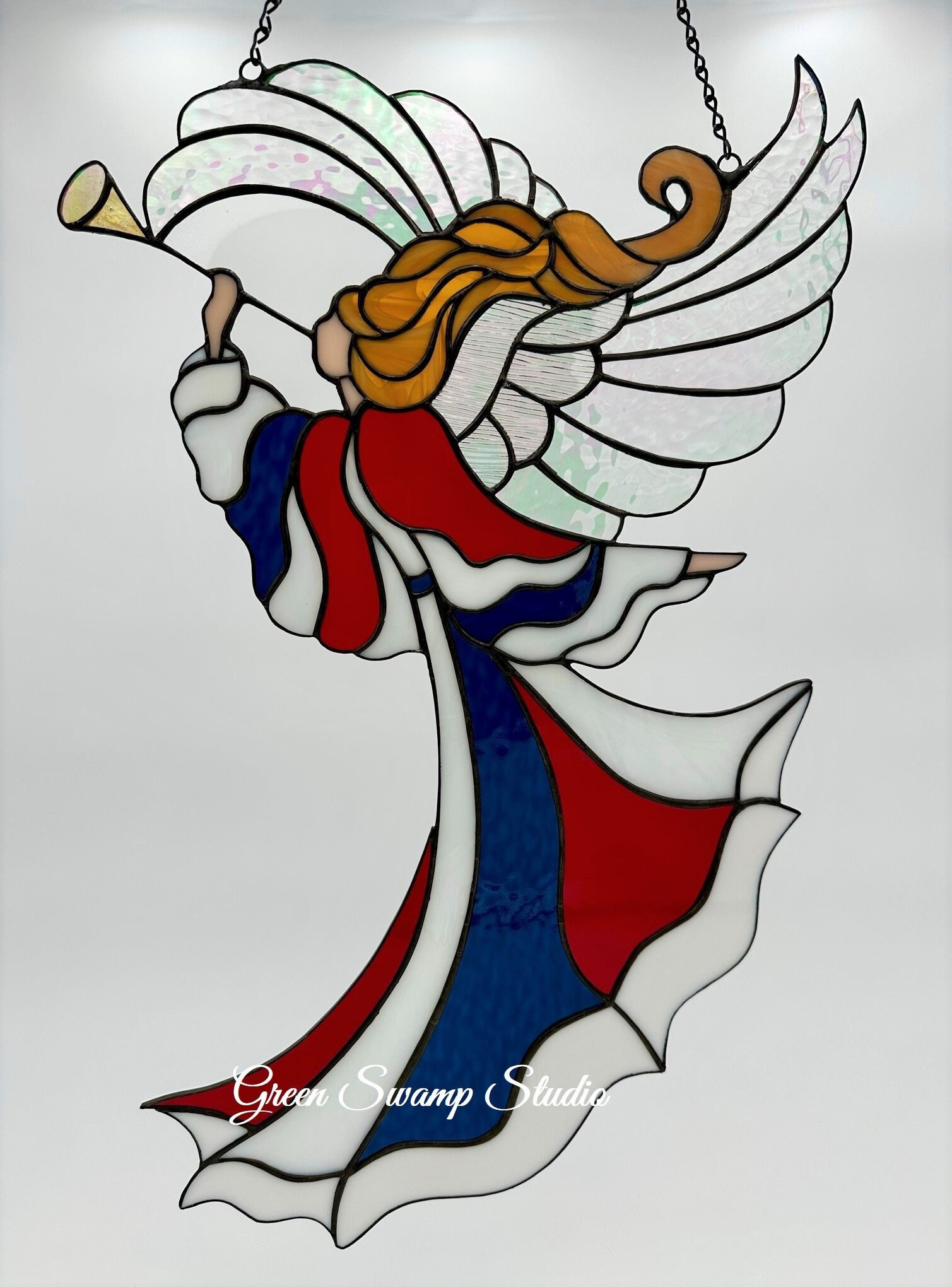 Stained Glass Angel Panel Patriotic Red White & Blue - Etsy