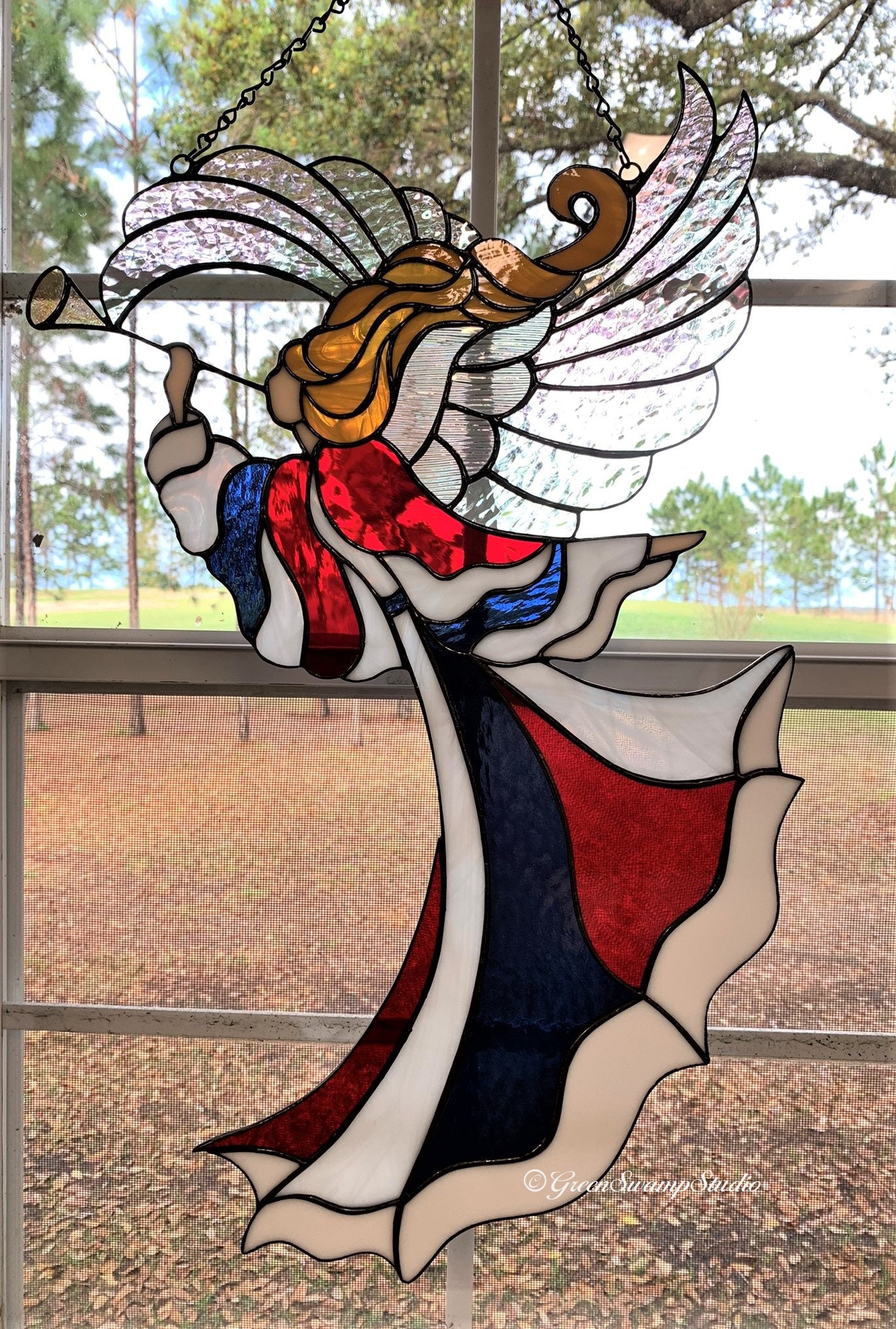 Stained Glass Angel Panel Patriotic Red, White & Blue - Etsy