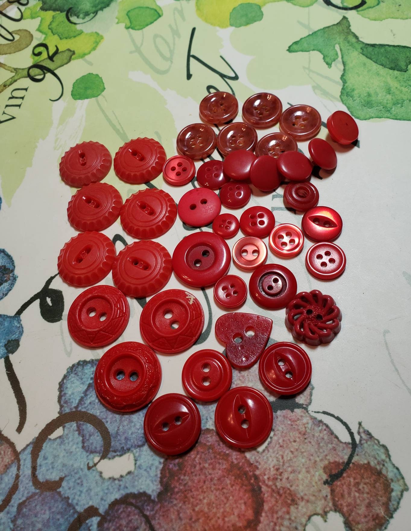 Vintage Red Plastic Buttons Round Burgundy Cherry | Etsy