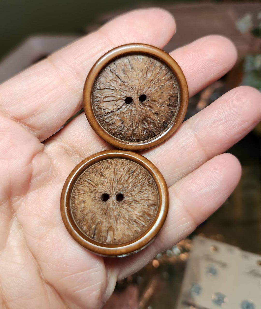 Vintage Faux Wood Plastic Buttons: Two-tone Brown Coat Buttons (set of ...
