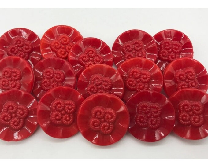 Antique Red Glass Buttons, Czechoslovakia Glass, Shiny, Floral Pattern ...