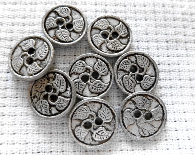 Vintage Flat Silver Metal Leaf Pattern Button, Leaf Pattern, Rustic, 2 ...