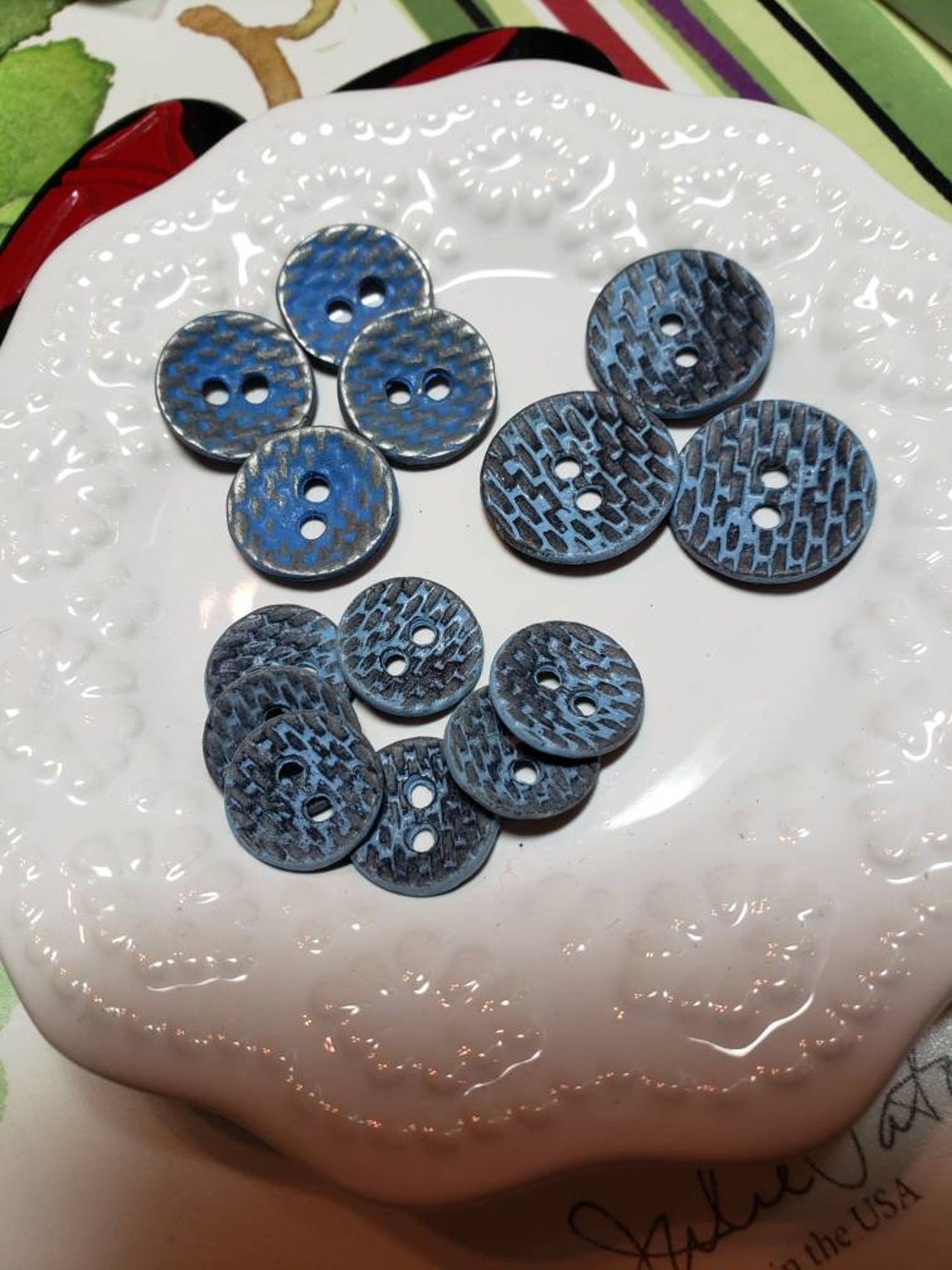Vintage Mosaic Blue Metal Buttons: Patina Finish, 10 Lot - Etsy