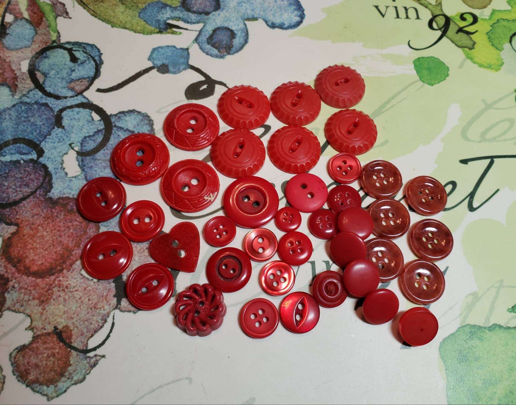 Vintage Red Plastic Buttons Round Burgundy Cherry | Etsy