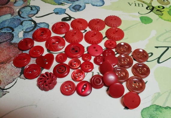 Vintage Red Plastic Buttons Round Burgundy Cherry | Etsy