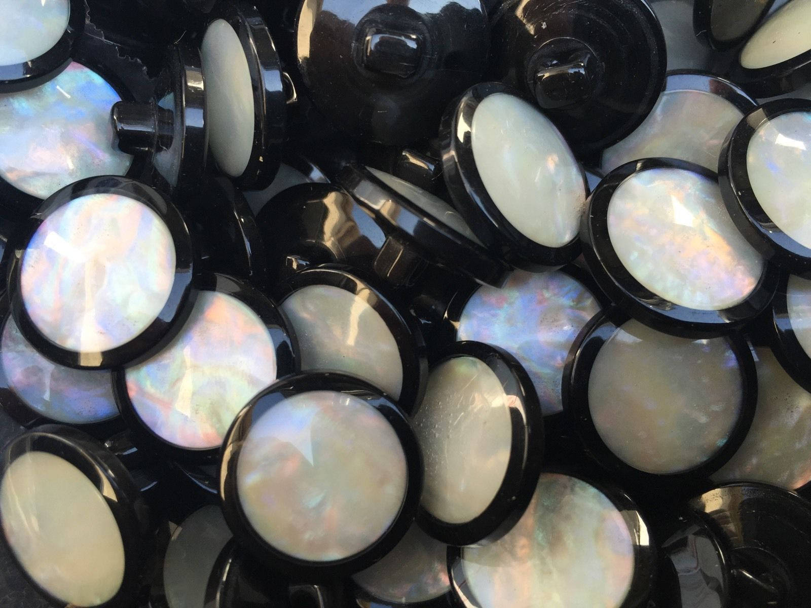 Vintage Plastic Buttons Black and White Iridescent Buttons | Etsy