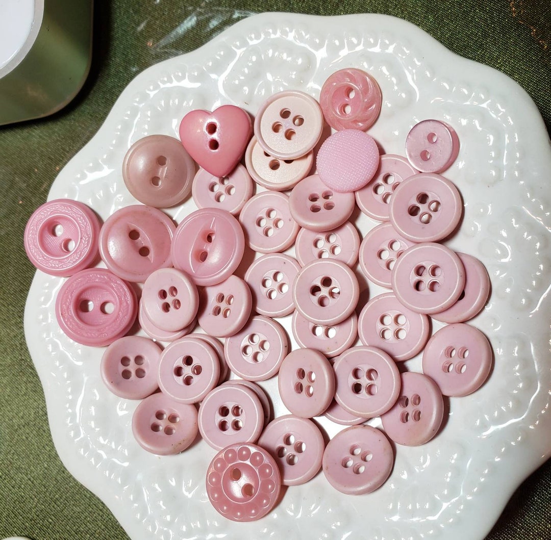 Vintage Plastic Buttons, Pink, Round, Baby Pink, Smooth Finish, Multi ...