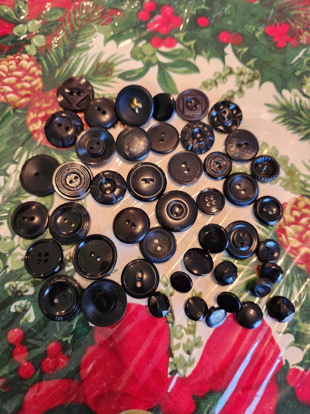 Vintage Black Plastic Buttons: Mixed Lot of 46, Embossed Design (11-22 ...